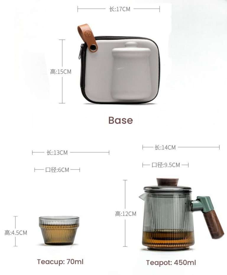 Modern Crystal Clear Glass Portable Travel Tea Container Set with Case