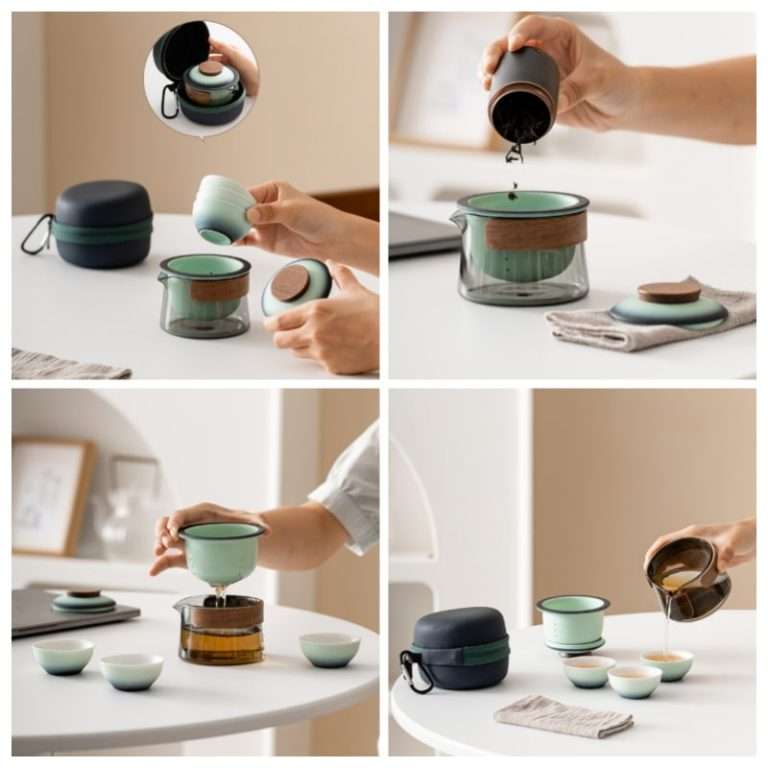 Modern Crystal Clear Glass Portable Travel Tea Container Set with Case