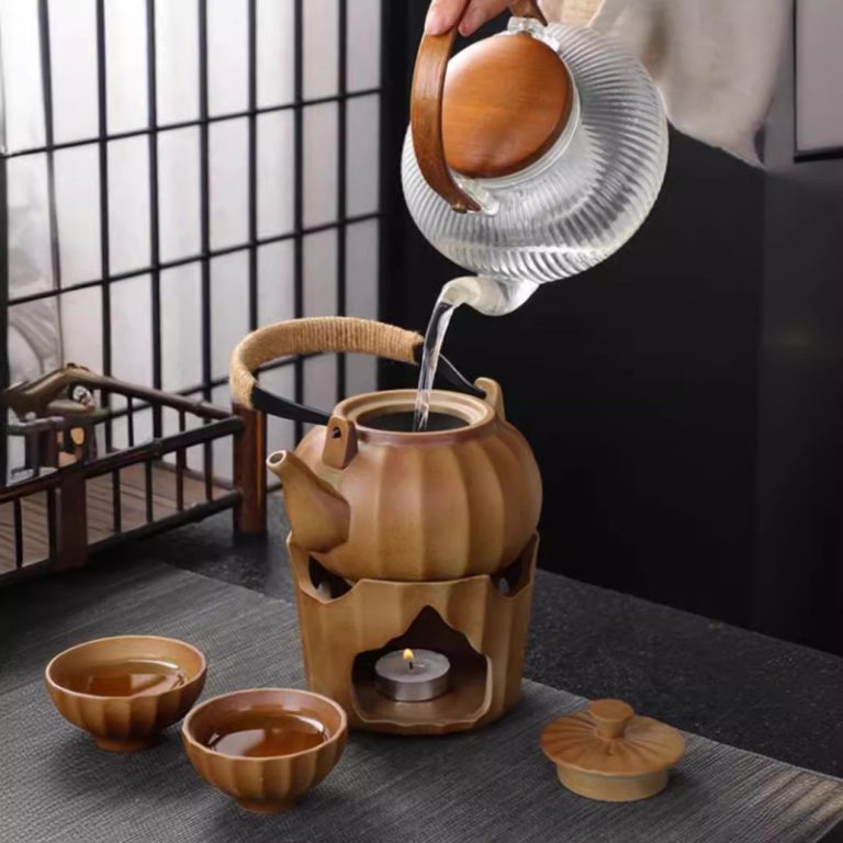 16.9 Fl Oz Antique Rough Pottery Teapot and Wax Candle Warmer