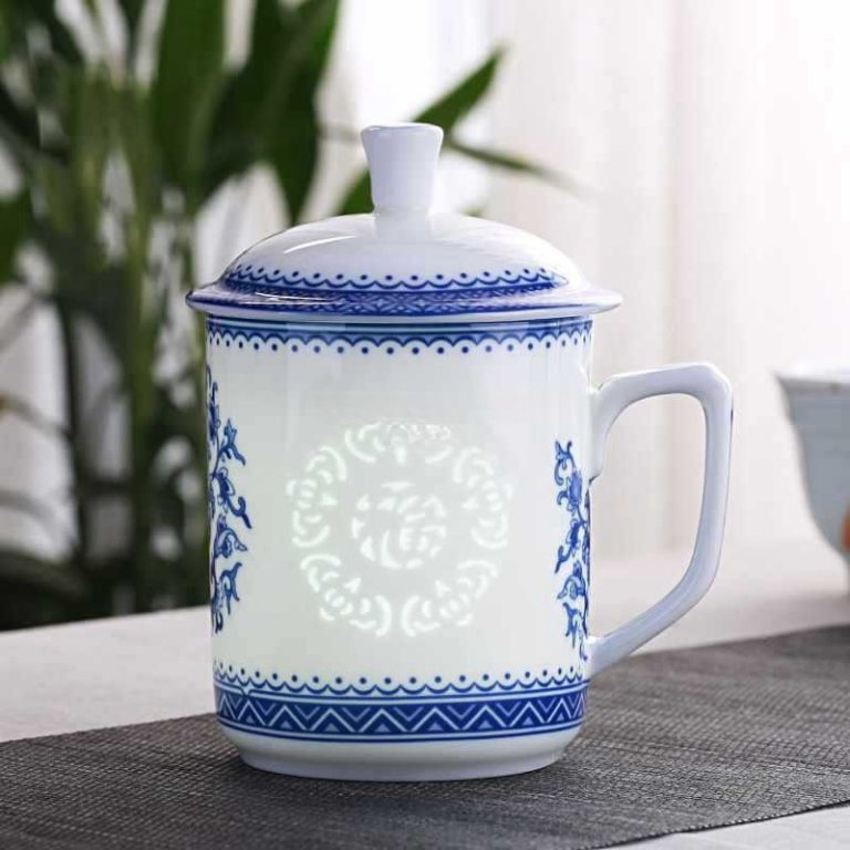 17.6 Fl Oz/520 ML Blue and White Porcelain Chinese Tea Mug Traditional ...
