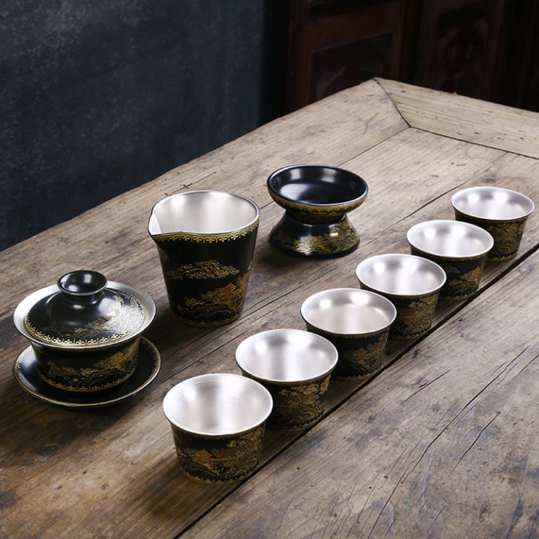 Antique Green Glaze Hand Painted Crane Traditional Chinese Tea Set with ...