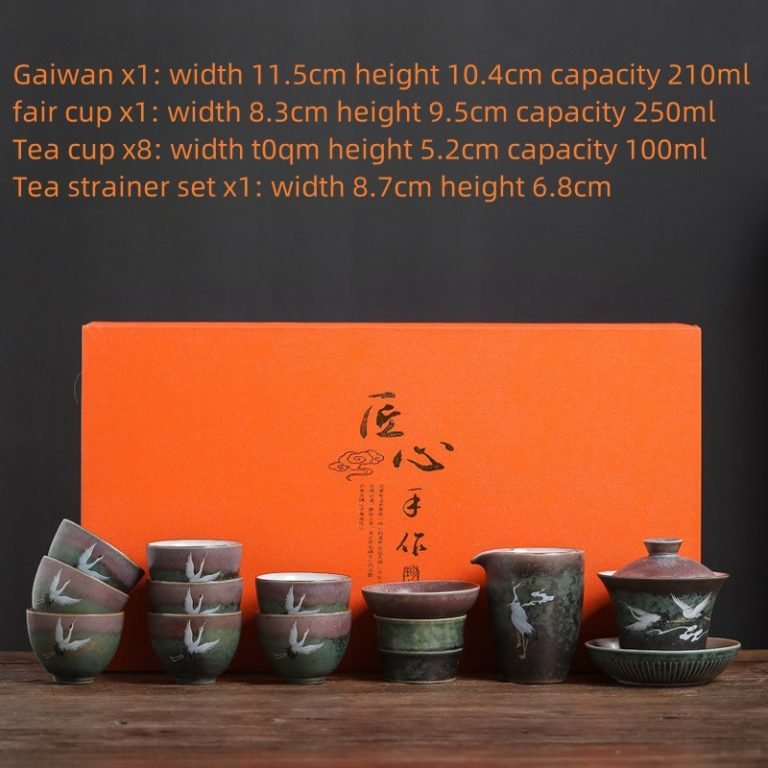 Antique Green Glaze Hand Painted Crane Traditional Chinese Tea Set with ...