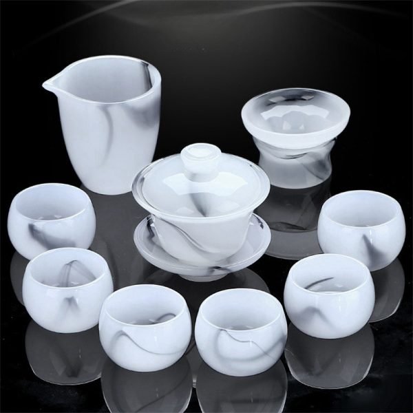 Antique Green Glaze Hand Painted Crane Traditional Chinese Tea Set with ...