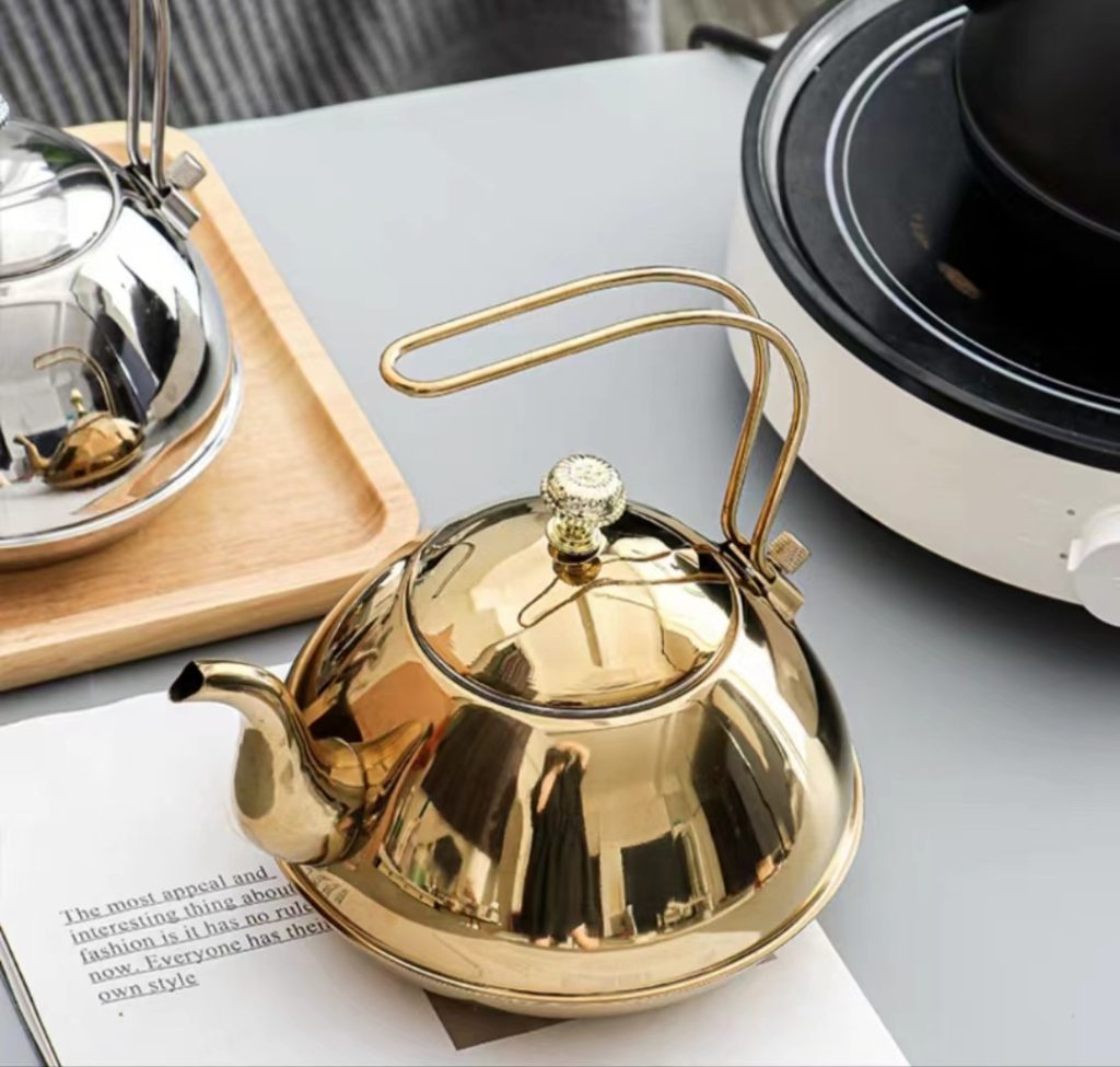 50.7 Fl Oz /1500 ML Silver and Golden Stainless Steel Gooseneck Teapot ...