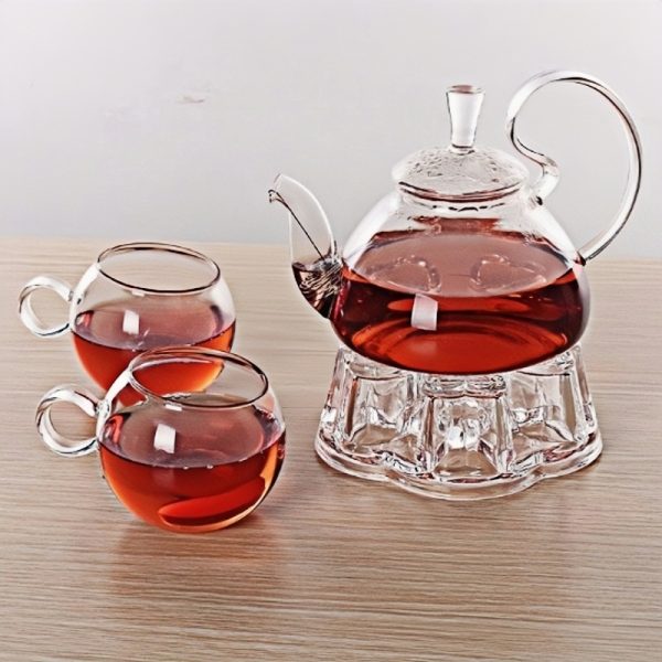 Heat-resistant Borosilicate Grey Glass Tea Set with Antique Wooden Handle