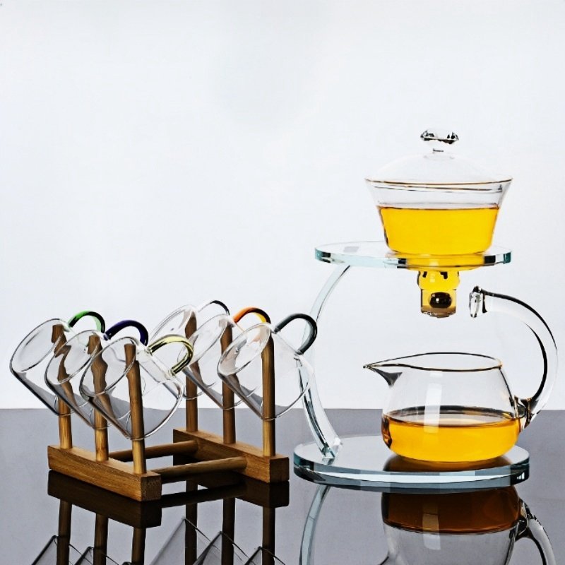 Heat Resistant Simple Clear Glass Semi Automatic Lazy Tea Set