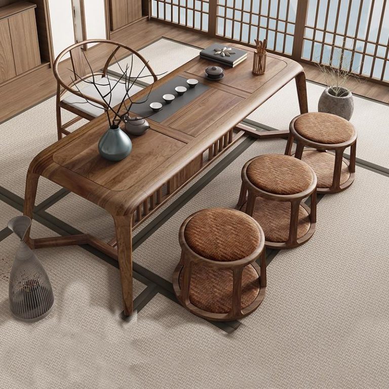 New Chinese White Ash Wood Gongfu Tea Table Furniture with Chairs