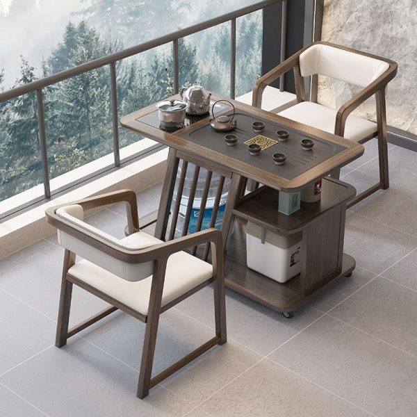 Movable Solid Wood Chinese Gongfu Tea Ceremony Table with Water Drains