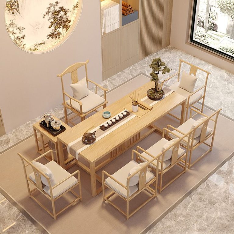 Modern Chinese Solid Wood Tea Ceremony Table Furniture with Chairs
