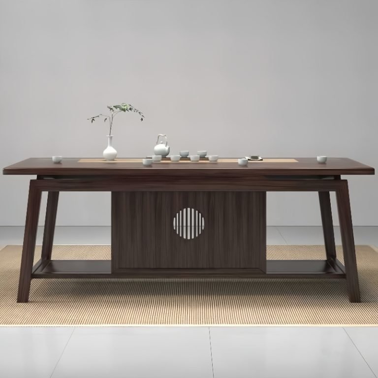 Antique Chinese Ebony Wood Tea Table Set with Water Drain