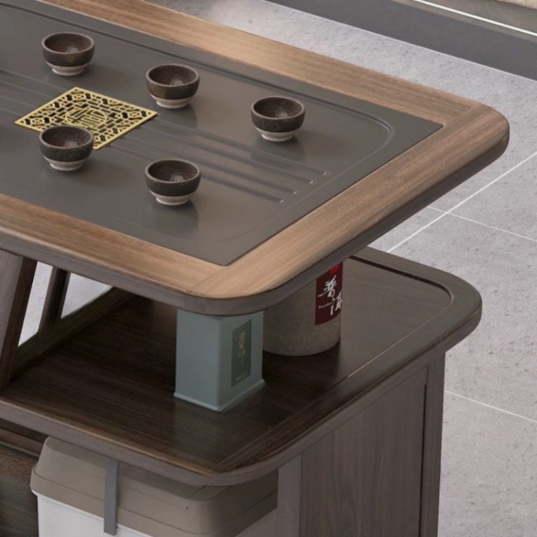 Movable Solid Wood Chinese Gongfu Tea Ceremony Table with Water Drains