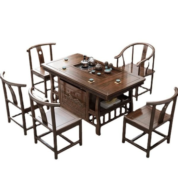 Solid Wood Chinese Gongfu Tea Table with Chairs