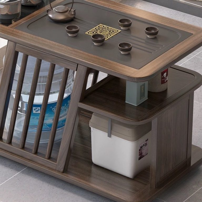 Movable Solid Wood Chinese Gongfu Tea Ceremony Table with Water Drains