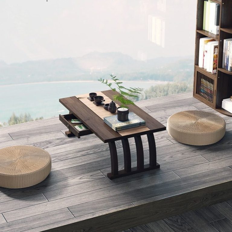 Antique Japanese Bamboo Floor Tea Ceremony Table Set with Chairs