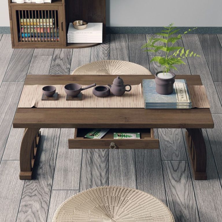 Antique Japanese Bamboo Floor Tea Ceremony Table Set with Chairs