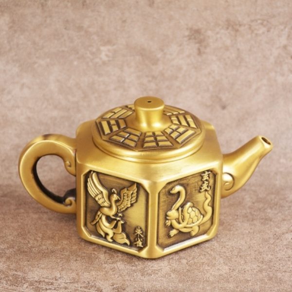 Ancient Four Great Mythical Creatures Theme Brass Teapot for Sale